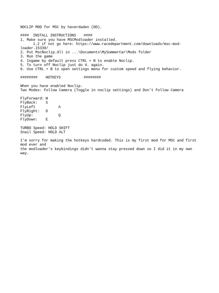 Noclip Mod Installation for My Summer Car | PDF | Technology & Engineering | History