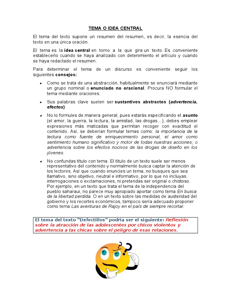 Cómo determinar el tema central de un texto | PDF