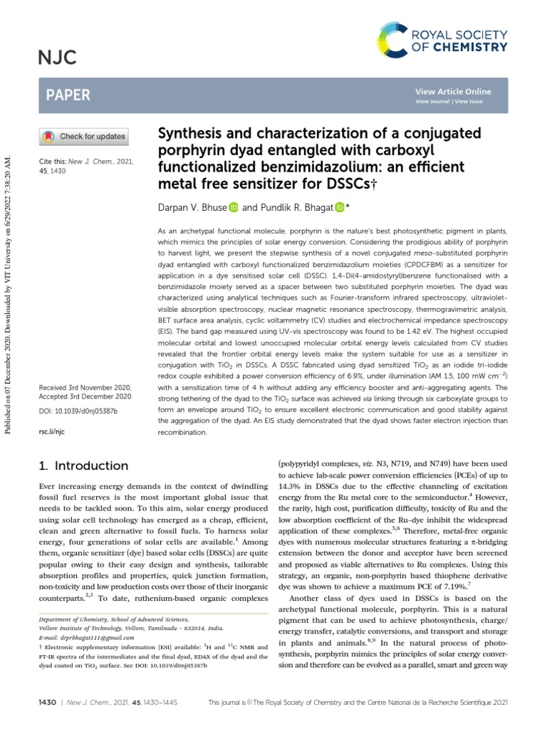 Darpan DSSC 1 NJC | PDF | Chemistry | Physical Sciences