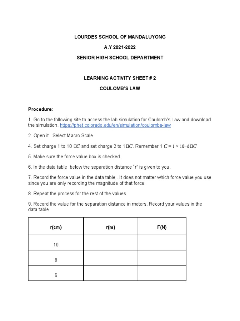 Las 2 Coulombs Law Simulation | PDF