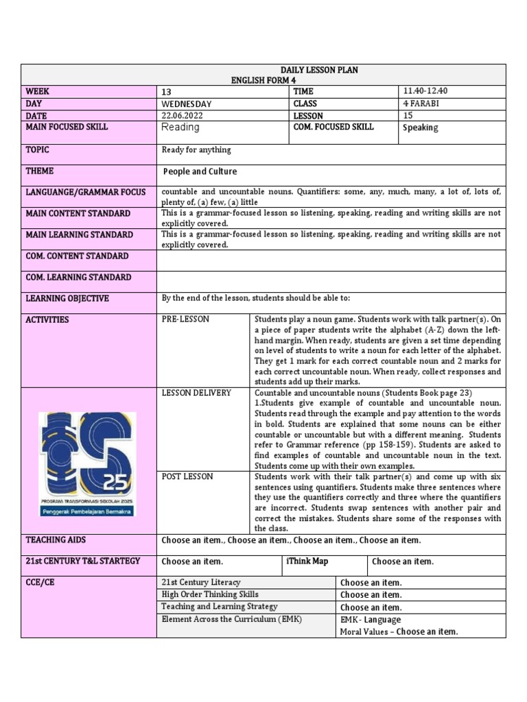 RPH 22 June 2022 | PDF | Noun | Lesson Plan