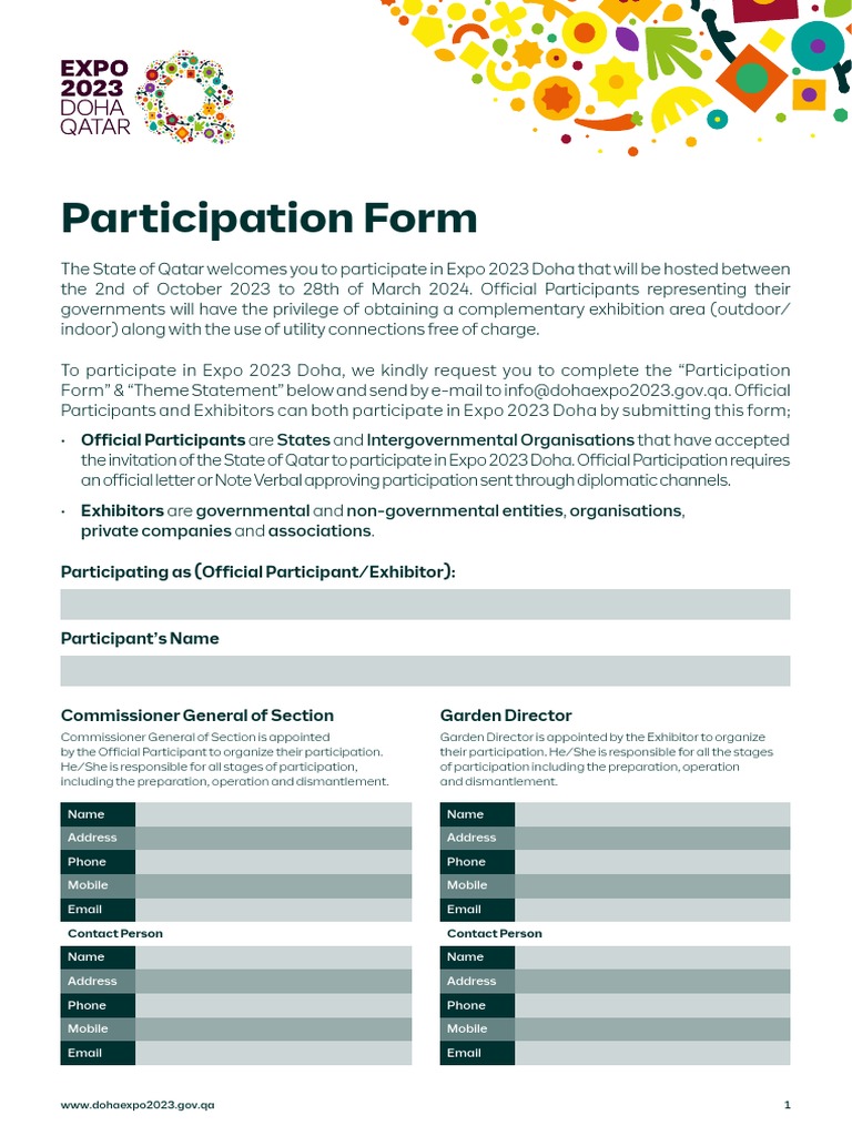Expo 2023 Doha Participation Form | PDF | Sustainability | Agriculture