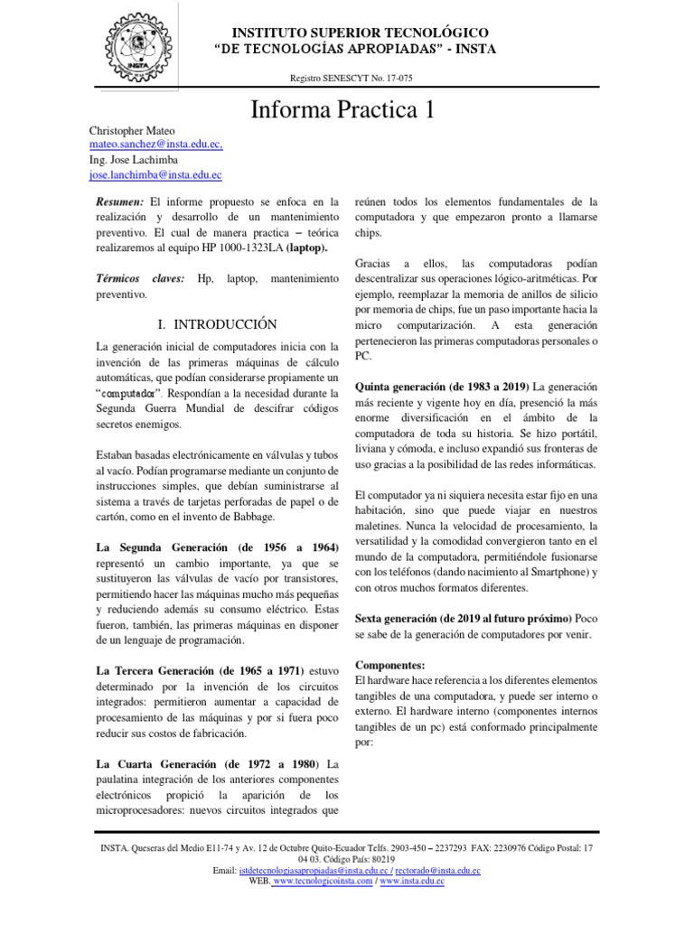 Christopher Informe Practica 1 | PDF | Hardware de la computadora | Almacenamiento de datos de ...