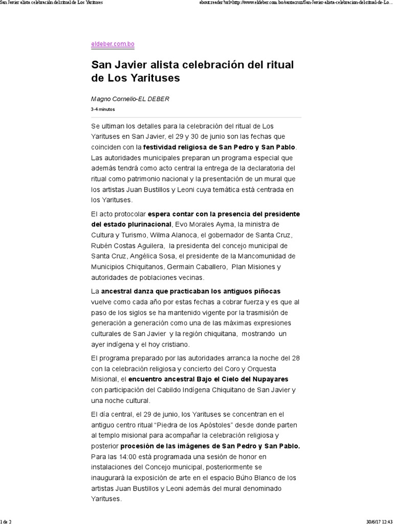 San Javier alista celebración del ritual de Los Yarituses | PDF