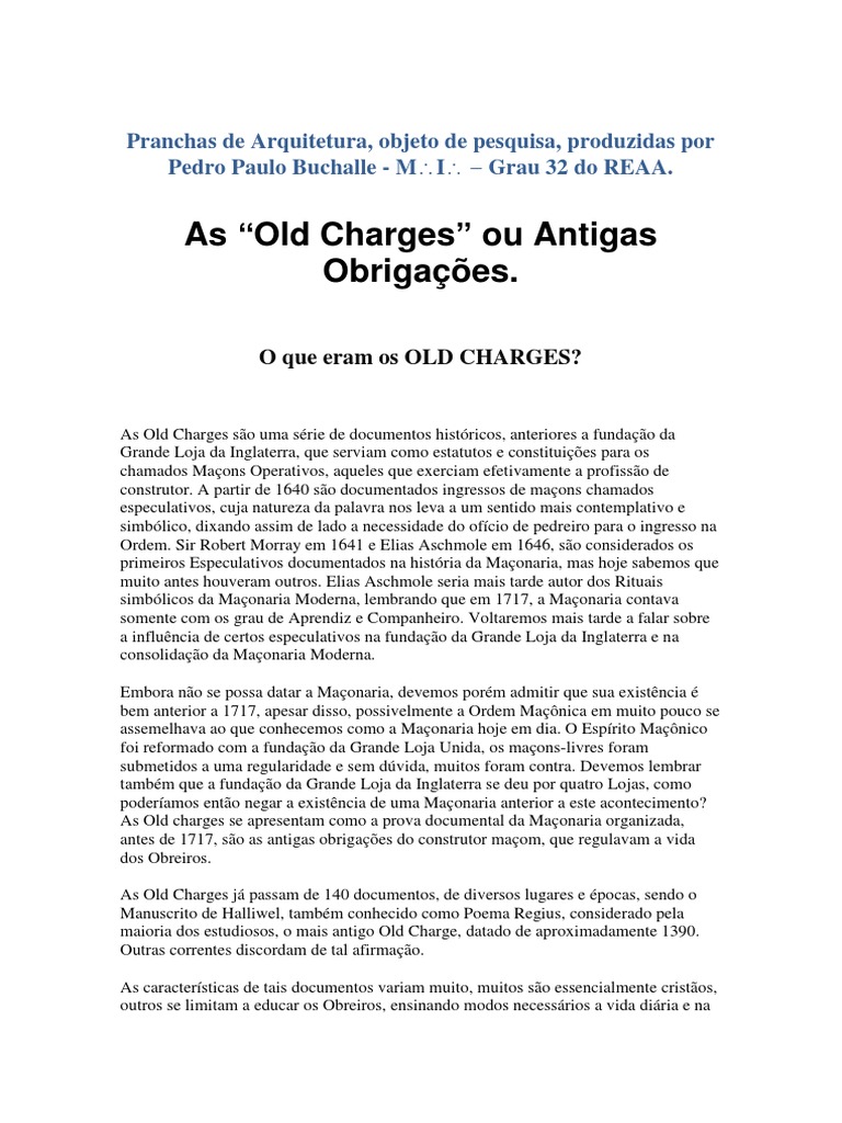 As "Old Charges" | PDF | Maçonaria | Loja Maçônica