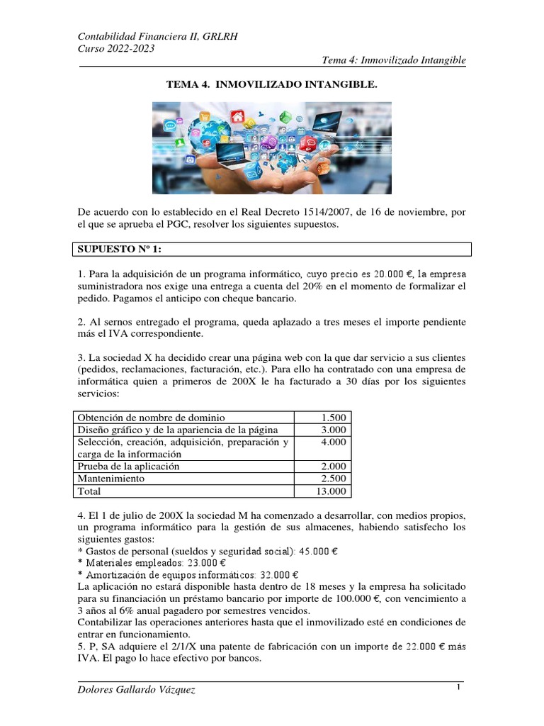 Enunciados Ejercicios Tema 4 II 2022-2023 | PDF | Contabilidad | Activo intangible