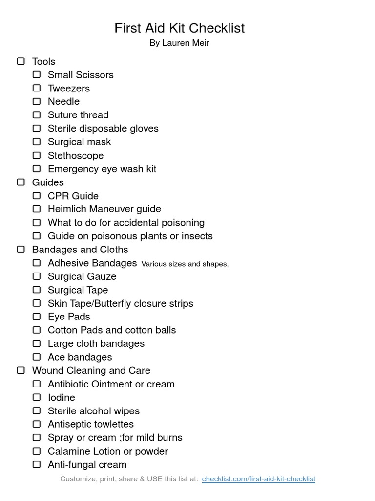 First Aid Kit Checklist | PDF
