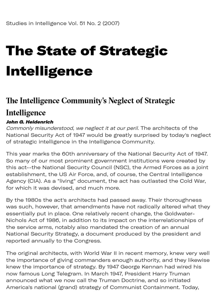 The State of Strategic Intelligence | PDF | Intelligence Analysis ...