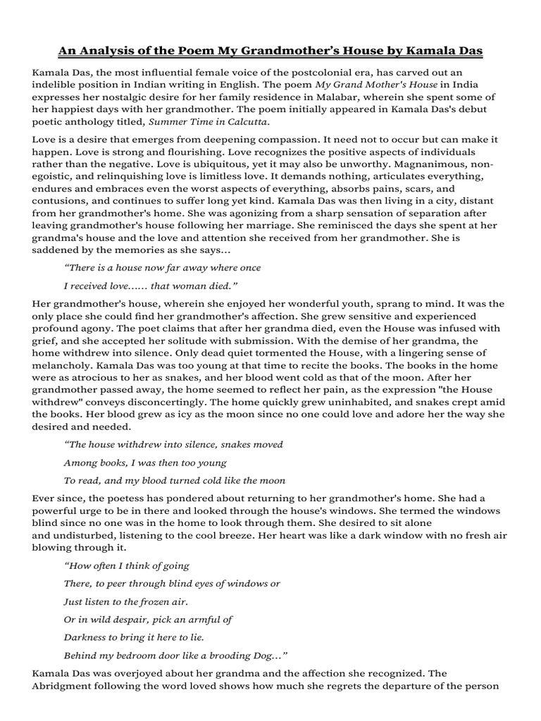 An Analysis of The Poem My Grandmother | PDF | Love | Emotions