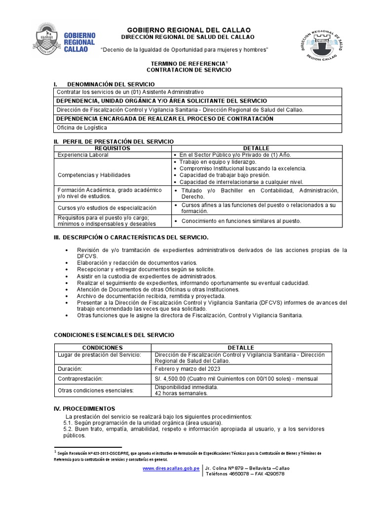 TDR Asistente Administrativo | PDF