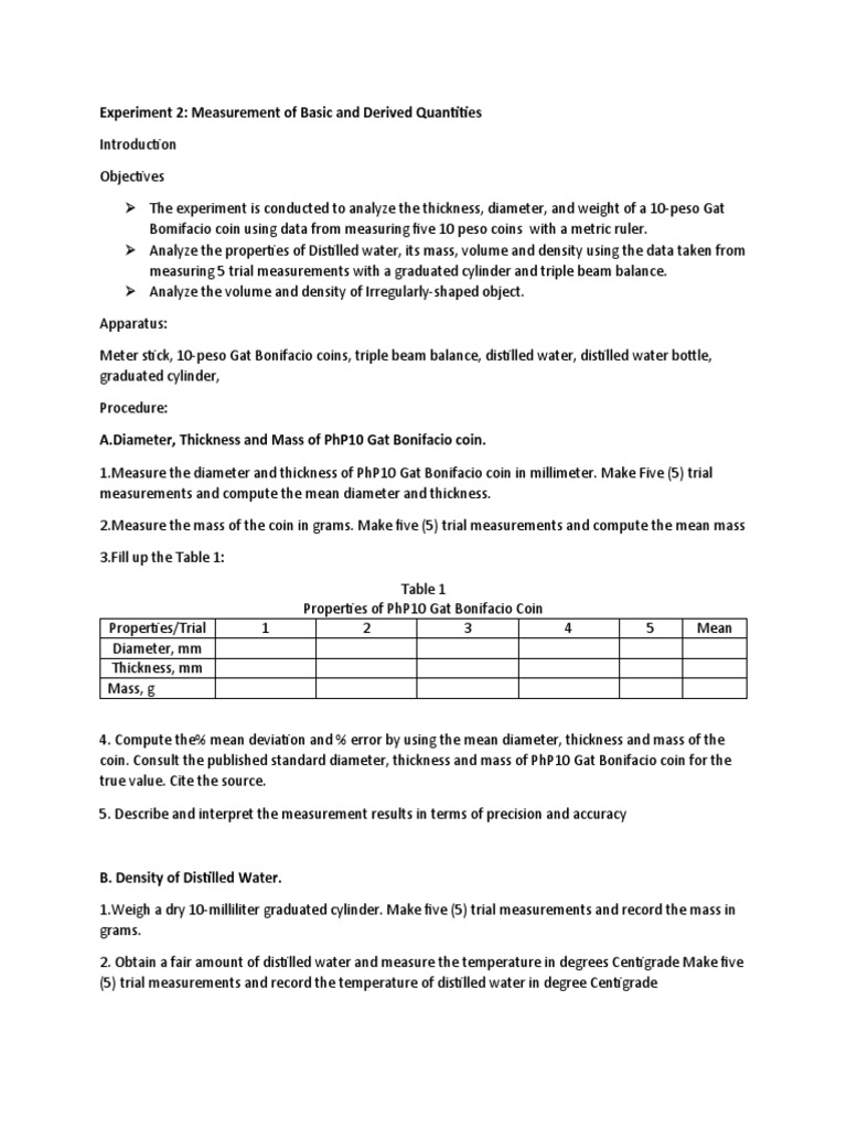 Measurement of Coin and Water Properties | PDF | Measurement | Density