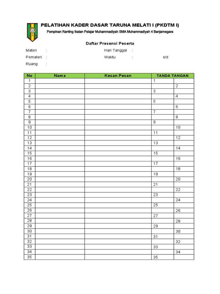 Daftar Presensi Peserta Pdf