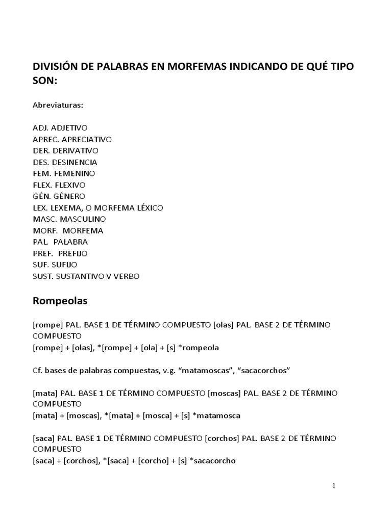 Análisis Morfológico de Palabras en Español | PDF | Adverbio | Sustantivo