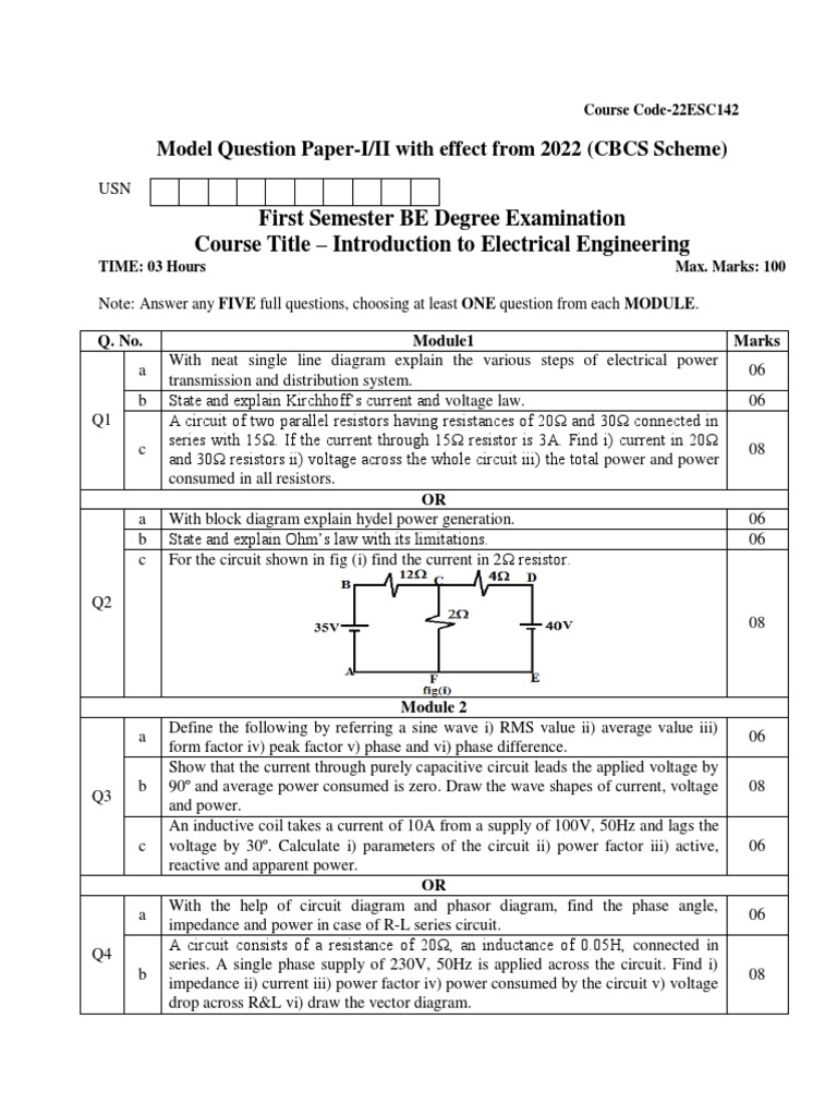22ESC142 Introduction To Electrical Engineering | PDF | Electric Motor | Inductance