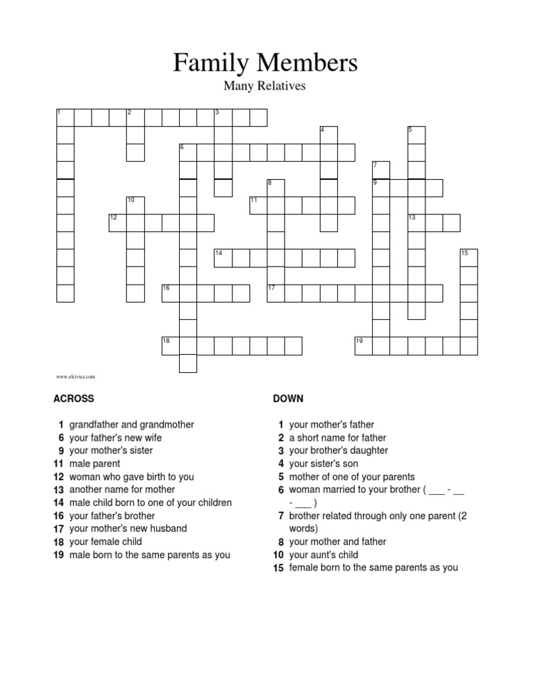 Family Relationships Crossword Puzzle | PDF