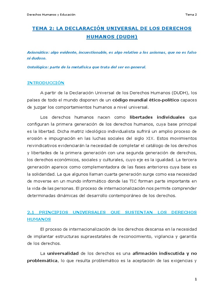 TEMA 2 - Derechos Humanos | PDF | Derechos humanos | Libertad