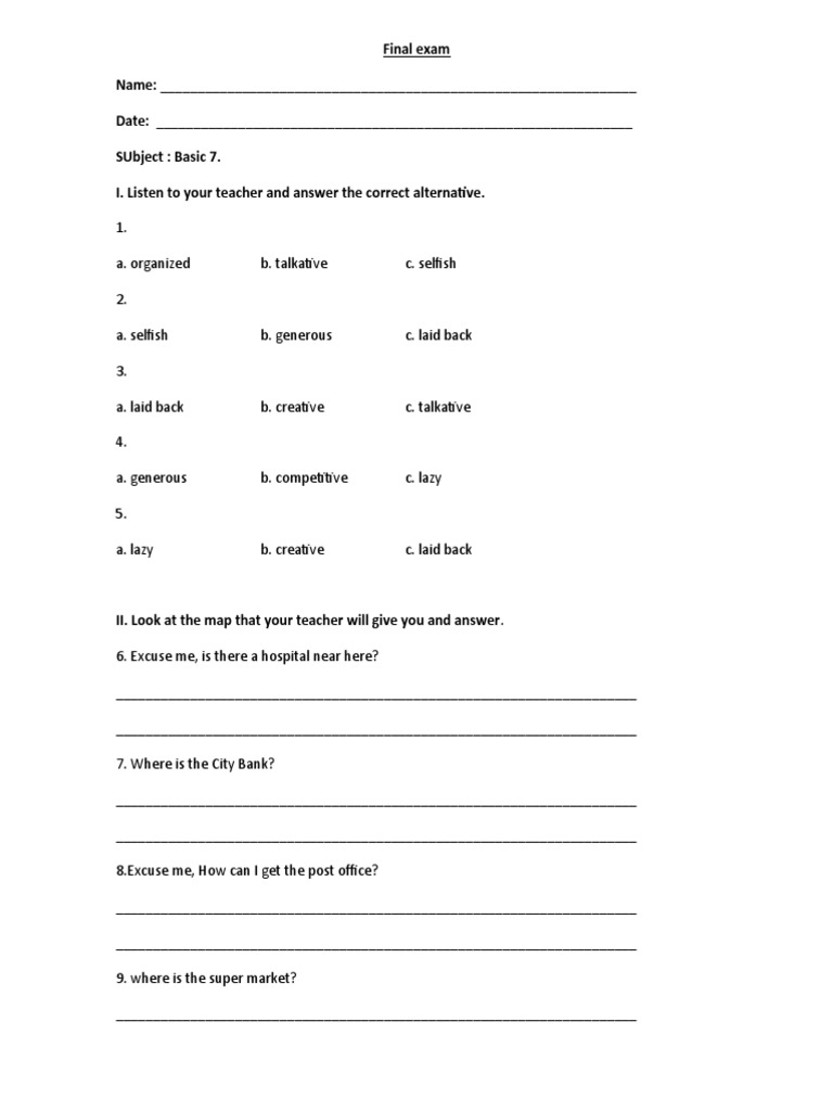 Final Exam Basic 7 | PDF | Cognition | Linguistics