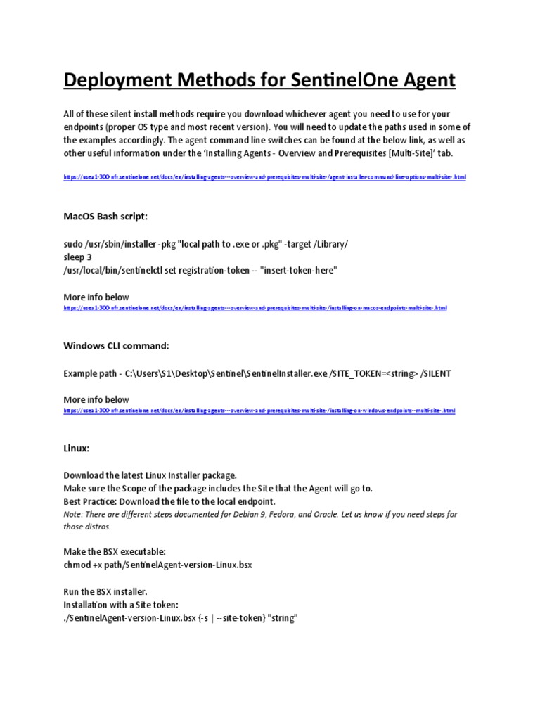 Mass Deployment Methods For SentinelOne Agents | PDF | Installation (Computer Programs ...