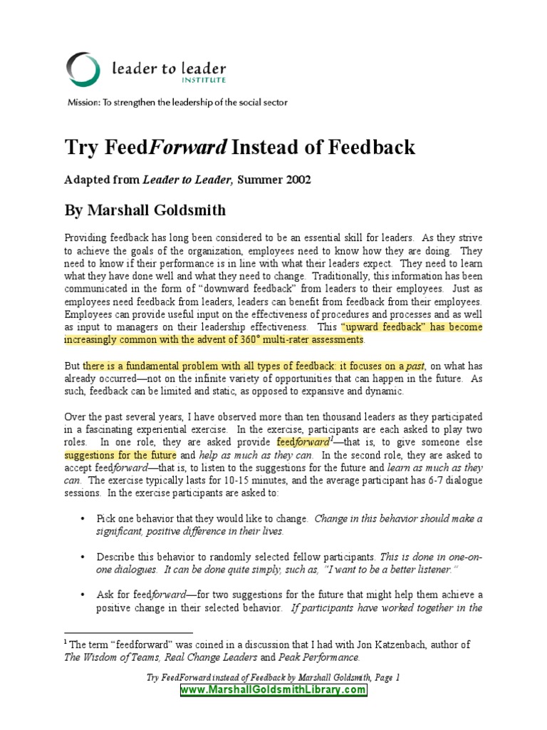 Feedforward | PDF | Feedback | Experience