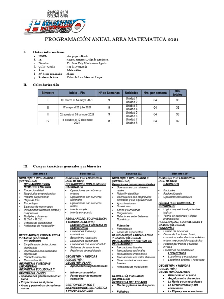 Programaciones 4 Avz | PDF | Números | Ecuaciones