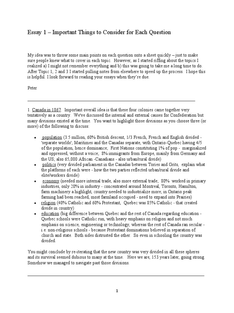 Guidance and Key Points for Essay Questions on Canada's History and ...