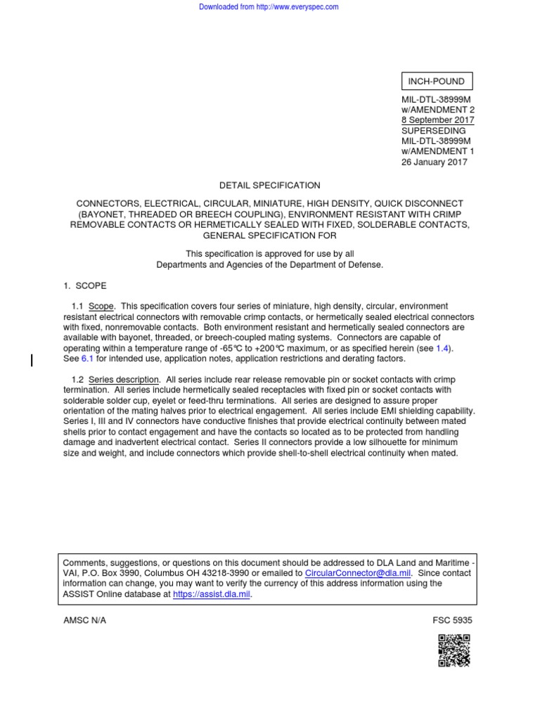 Mil DTL 38999M - Amendment 2 | PDF | Electrical Connector | Screw