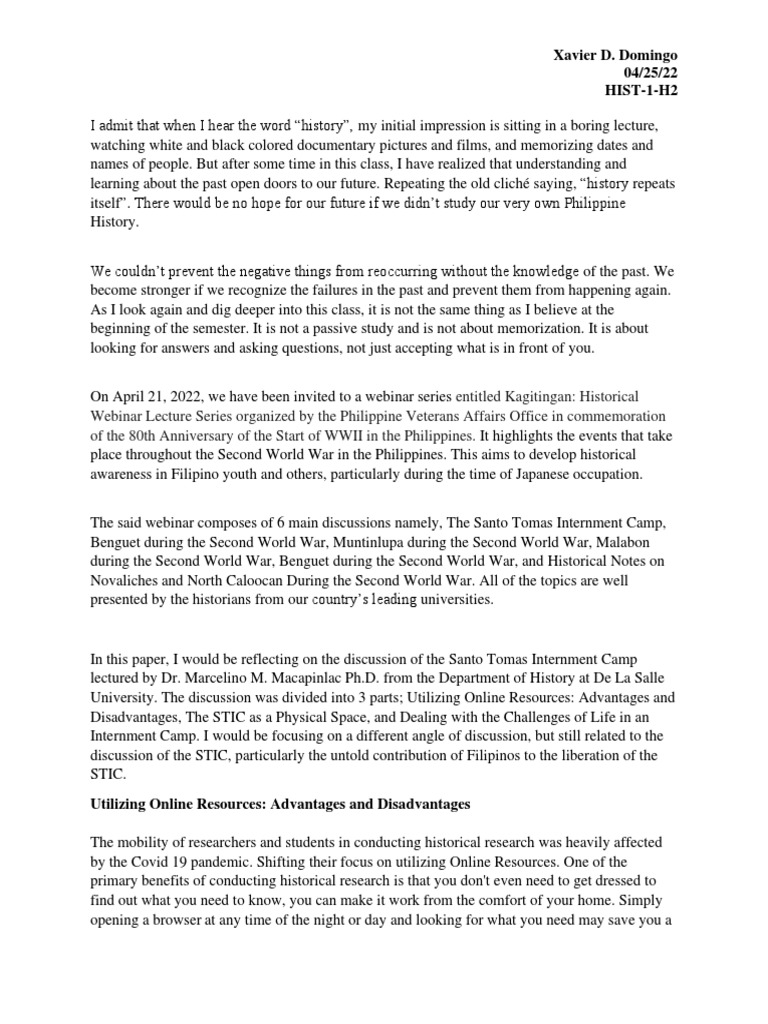 Xavier Domingo Hist 1 | PDF | Philippines