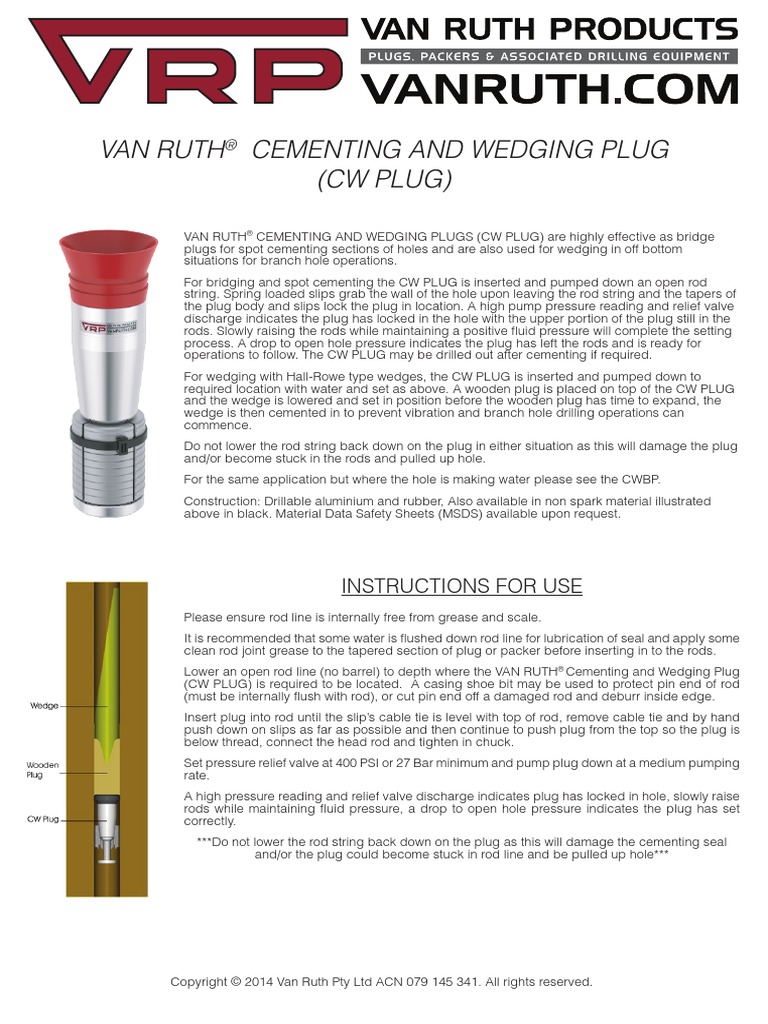 Van Ruth - Cementing Wedging Plugs | PDF | Pump | Electrical Connector