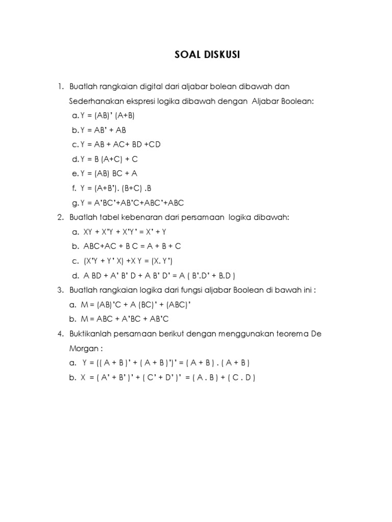 Soal Diskusi Aljabar Boolean | PDF