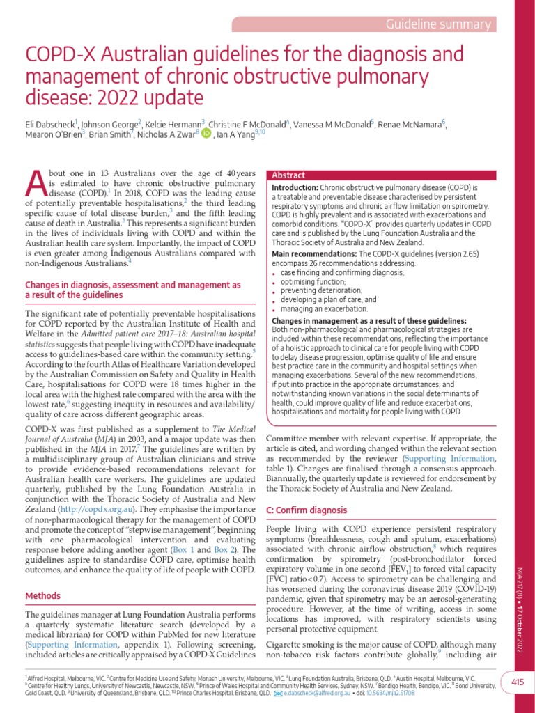 COPD X Australian Guidelines For The Diagnosis and Management of ...