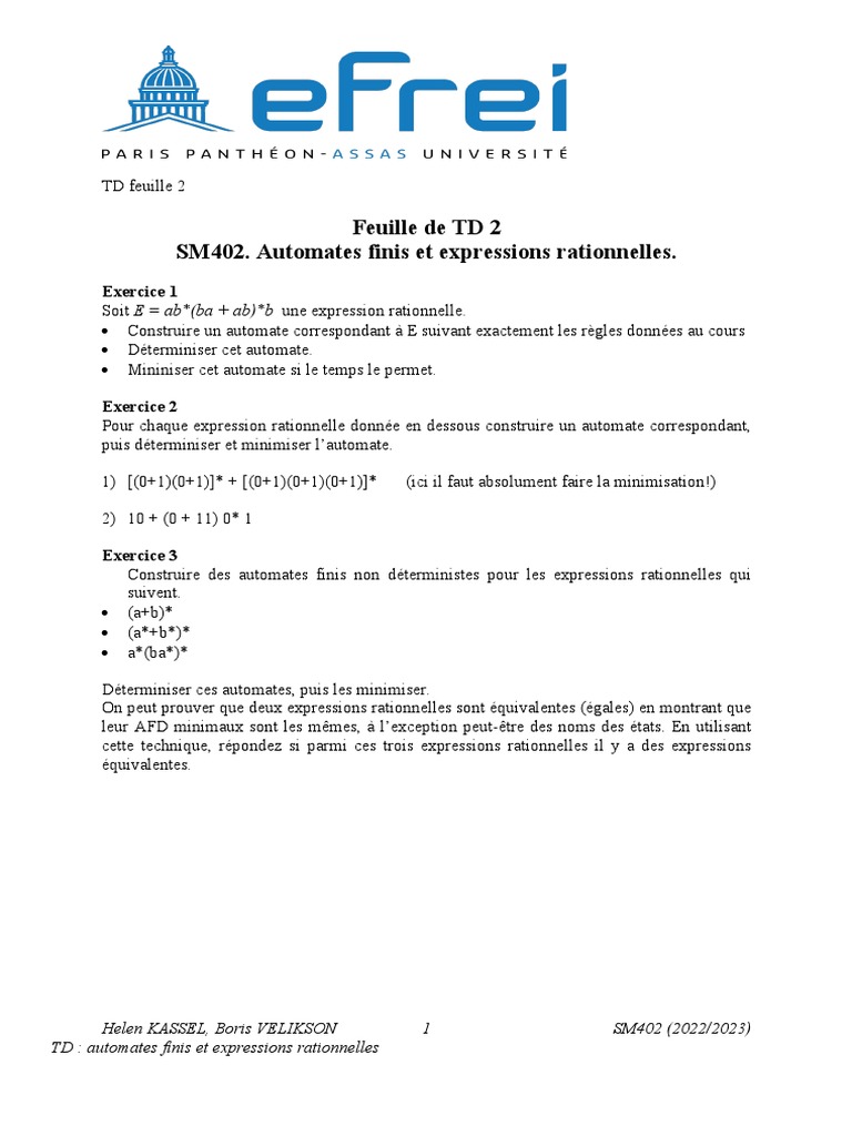 TD Automates Partie 2 2022-2023 | PDF | Modèles de calcul | Méthode ... TD Automates Partie 2 2022-2023 | PDF | Modèles de calcul | Méthode ...