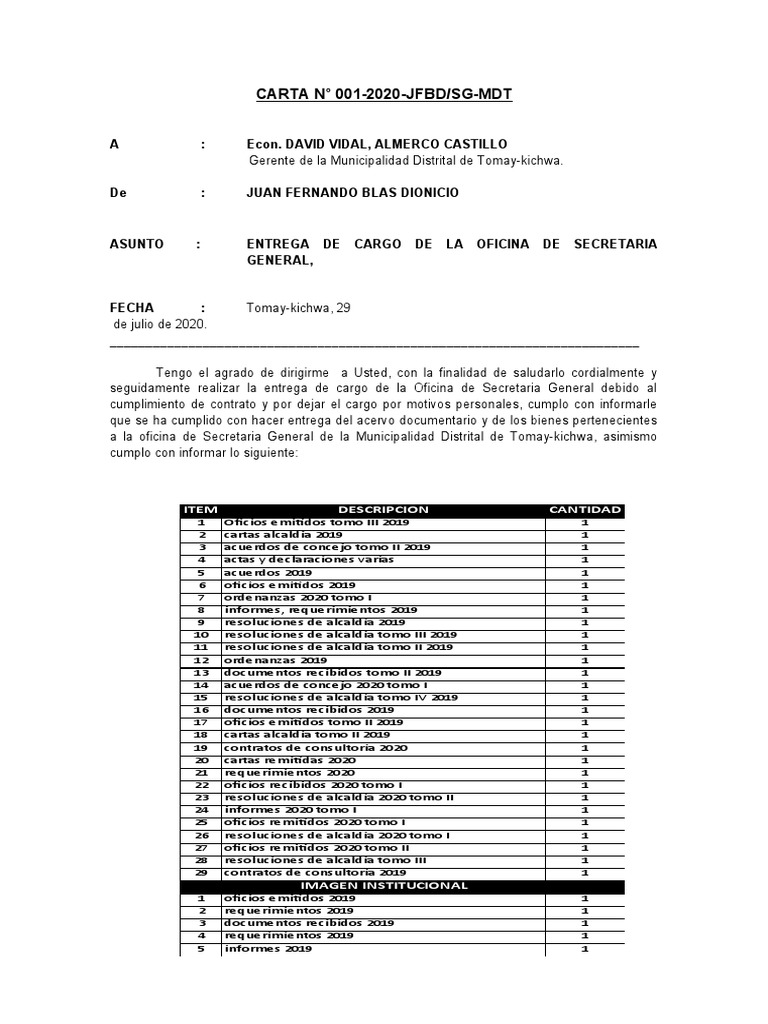 Informe de Entrega de Cargo | PDF