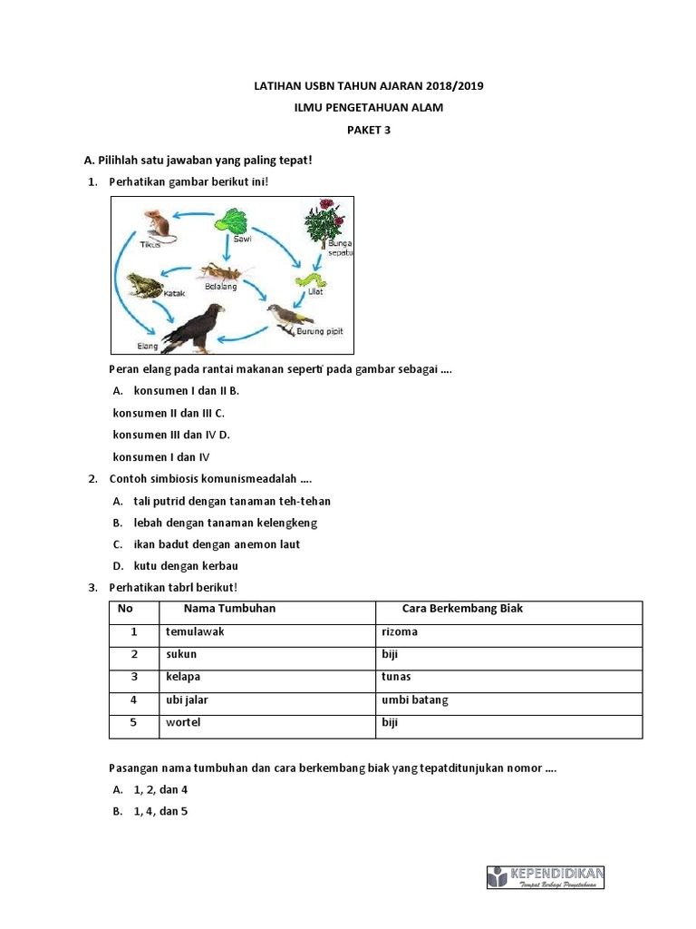 Latihan Usbn Ipa 2019 | PDF