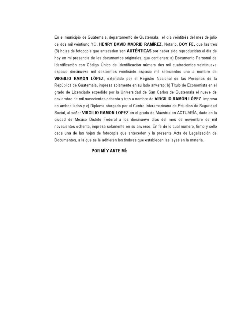 2 Modelo para Elaboración de ACTA NOTARIAL DE LEGALIZACIÓN DE ...