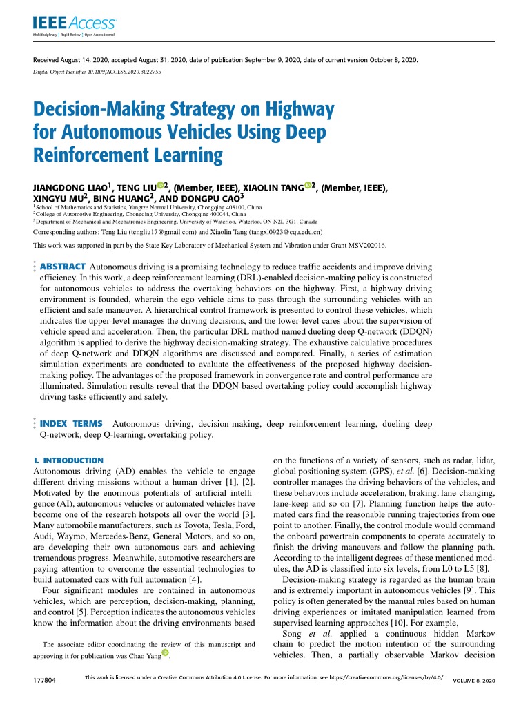 Decision-Making Strategy On Highway For Autonomous Vehicles Using Deep ...