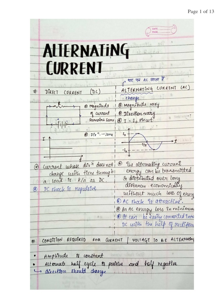Alternating Current Notes Handwritten | PDF | Cooking, Food & Wine ...