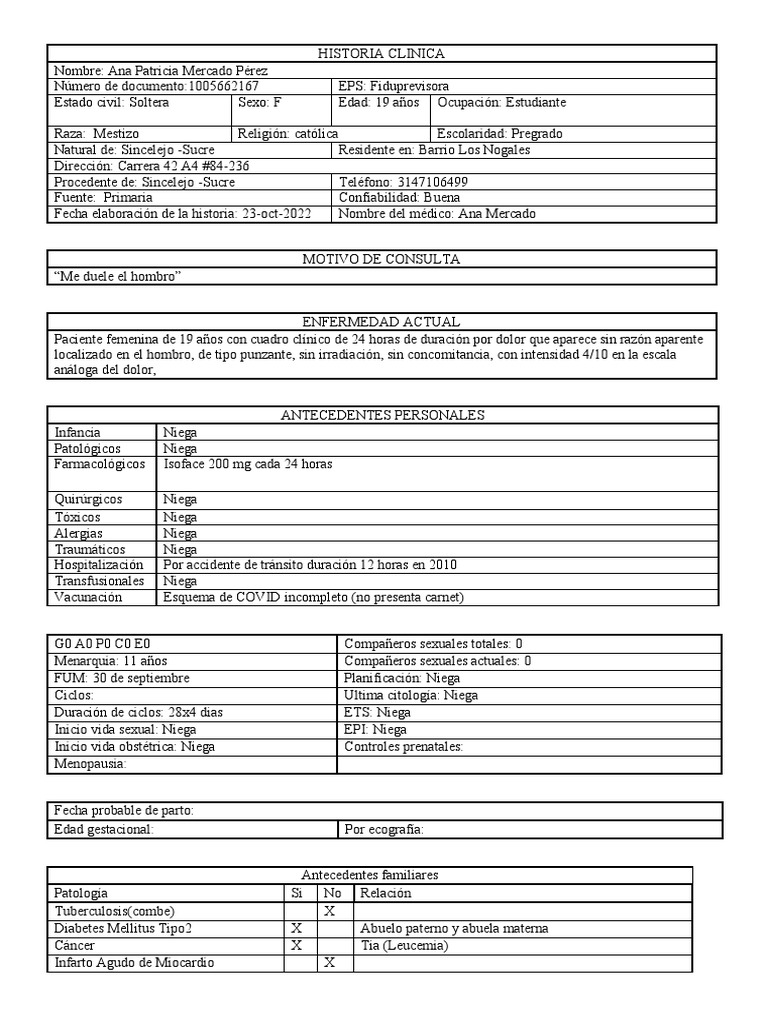 Historia Clínica Ejemplo | PDF | Enfermedades y trastornos ...