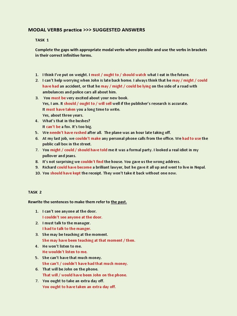 MODAL VERBS practice answers | PDF | Verb