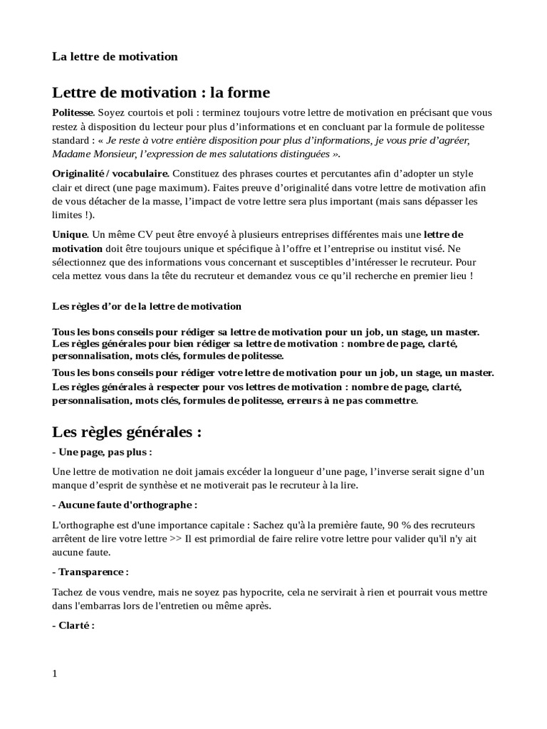 CV Motivation | PDF | Motivation | Motivant