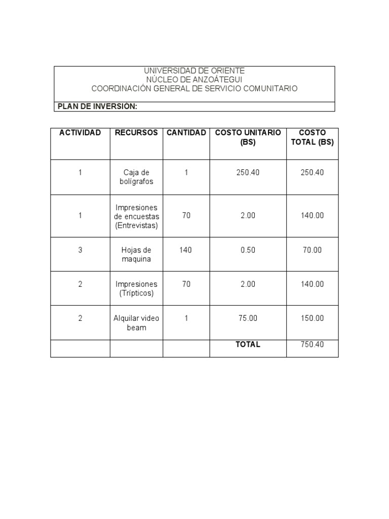 Plan de Inversion | PDF