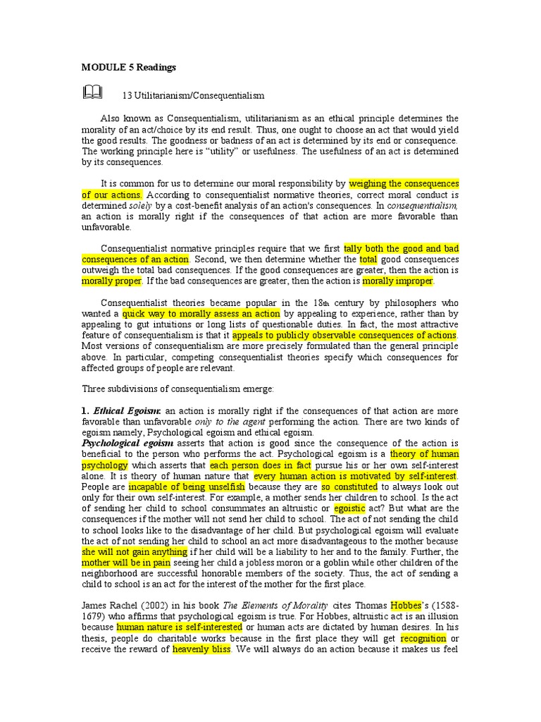 Module 5 - Annotated | PDF | Utilitarianism | Psychological Egoism