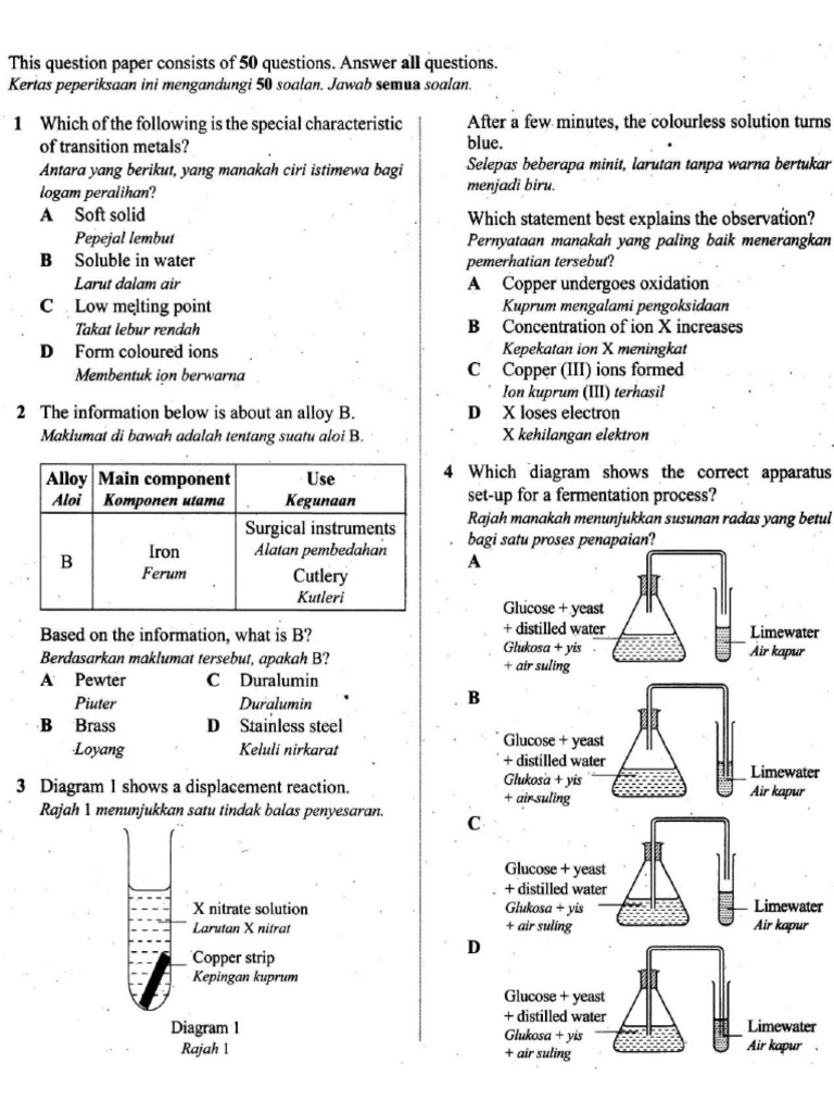 2018 SPM Chemistry K1 | PDF