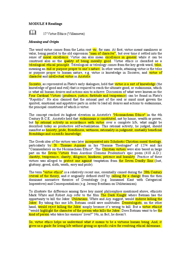 Module 8 - Annotated | PDF | Virtue | Virtue Ethics