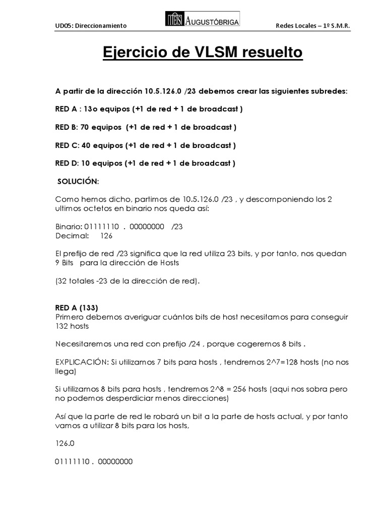 Ejercicio de VLSM Resuelto | PDF | Poco | Datos de computadora