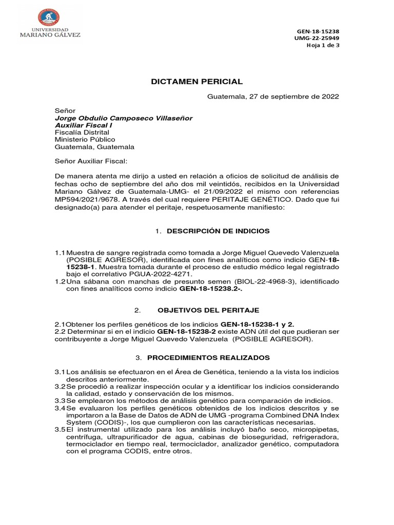 Dictamen Pericial | PDF | Adn | Perfiles de ADN
