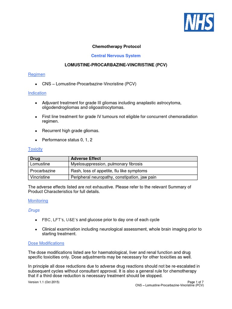 PCV Chemotherapy Protocol for CNS Tumors | PDF | Chemotherapy | Creatinine