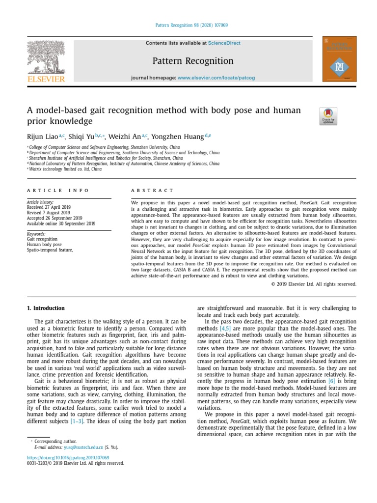 Pattern Recognition: Rijun Liao, Shiqi Yu, Weizhi An, Yongzhen Huang | PDF | Biometrics ...