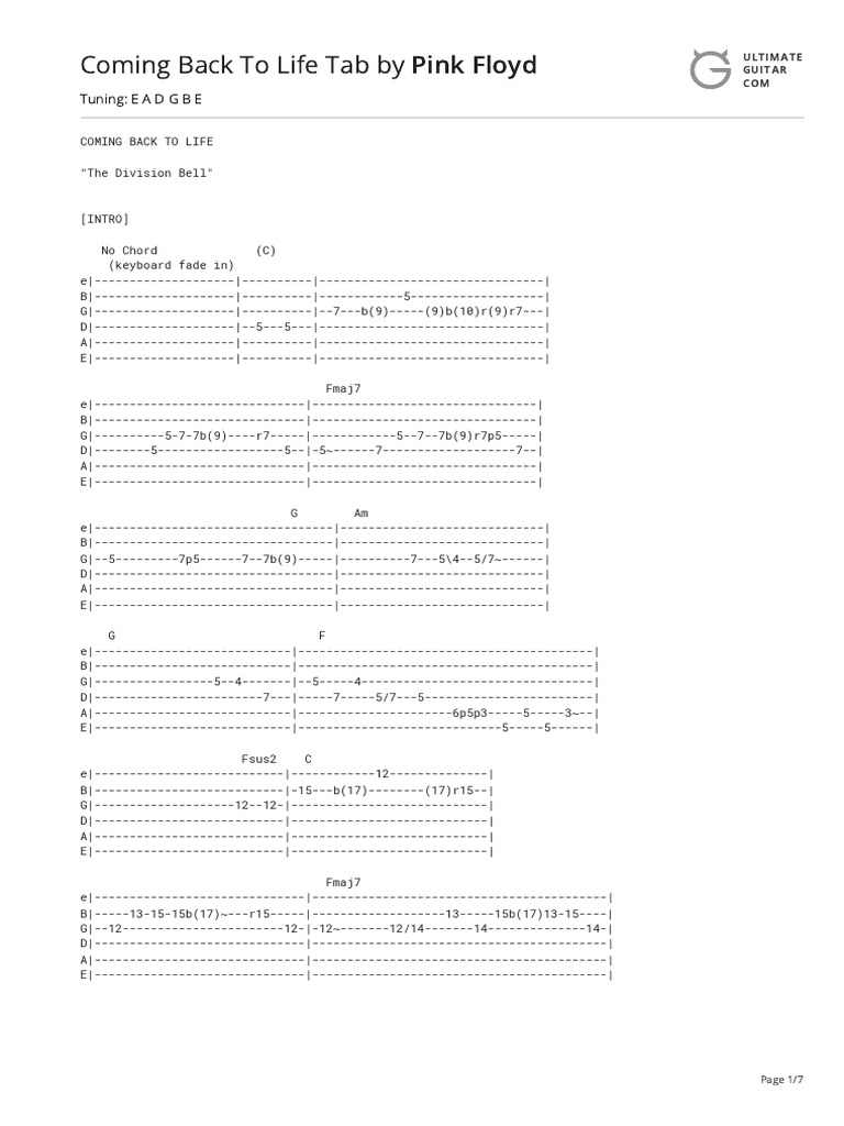 Coming Back To Life Tab by Pink Floyd | PDF | Rock Music | Musical Forms