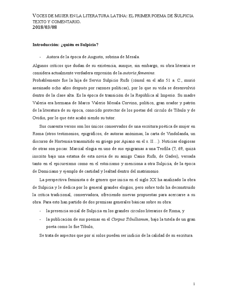 Sulpicia, Primera Elegía | PDF | Amor | Poesía