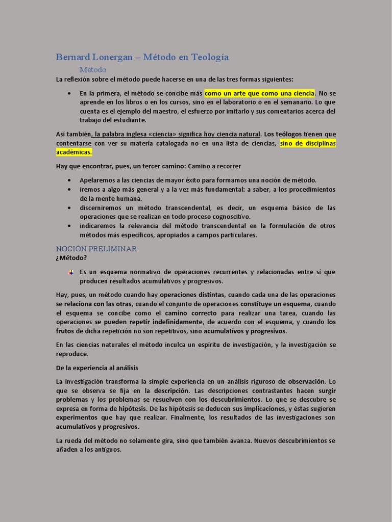 Bernard Lonergan - Método en Teología | PDF | Método científico ...